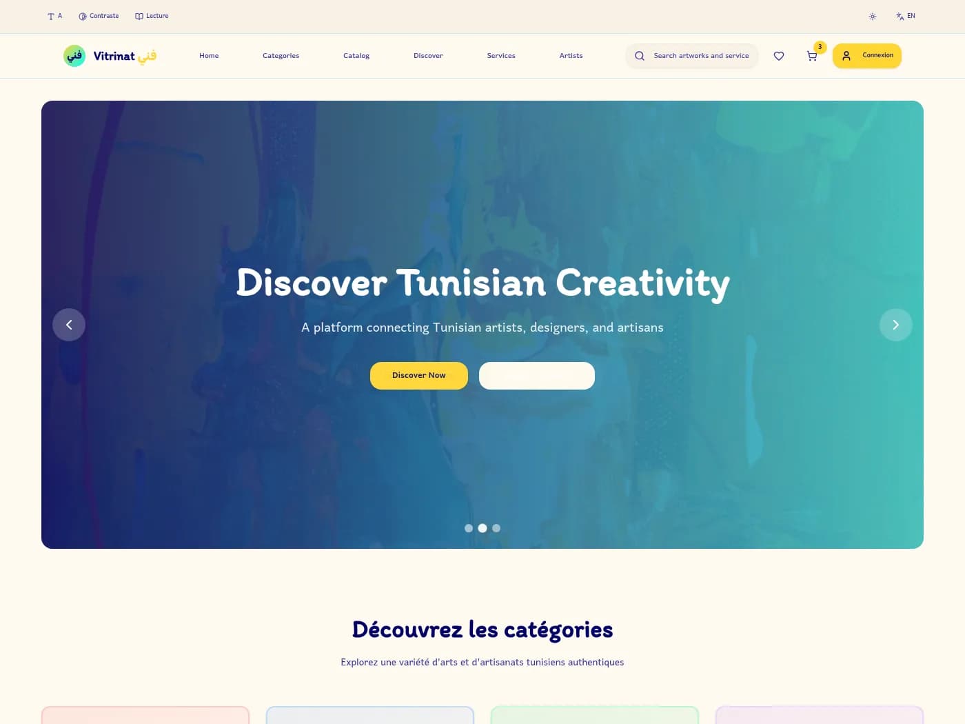 Vitrinat فني – Tunisian Creative E-commerce & Community Platform (Interactive Web Prototype)