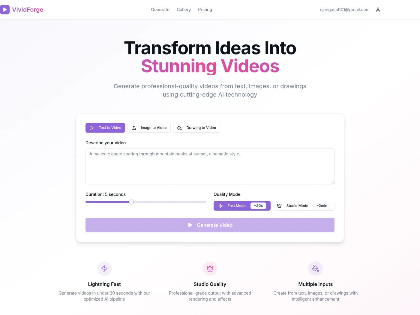 VividForge – Modern AI Video Generation Platform