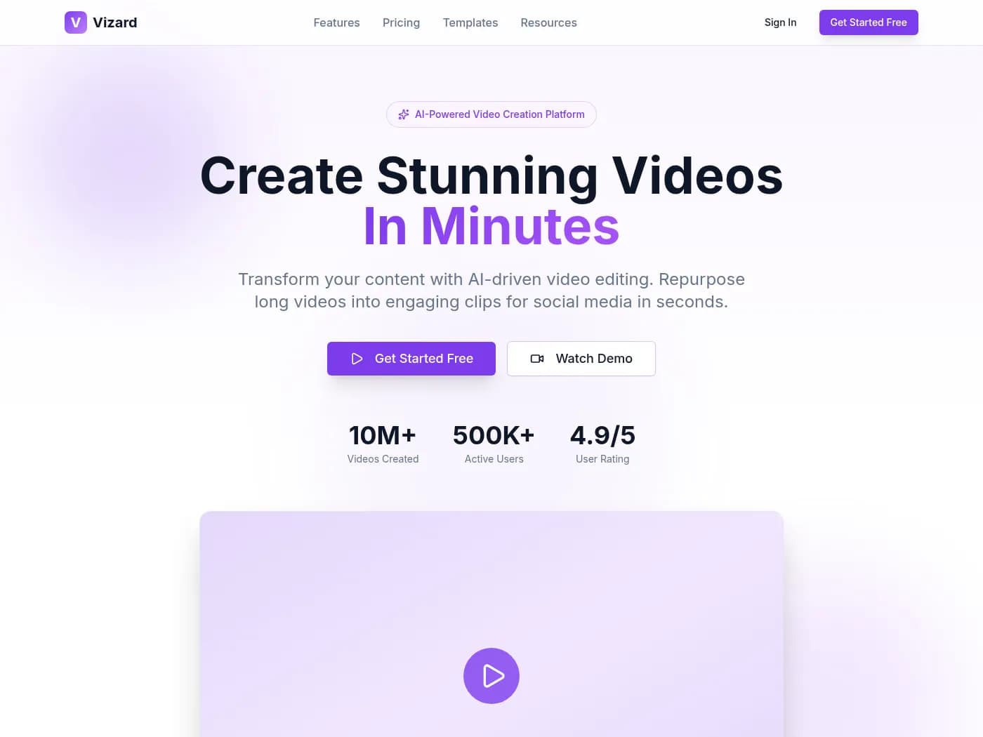 Vizard AI Clone - Online Video Creation Platform