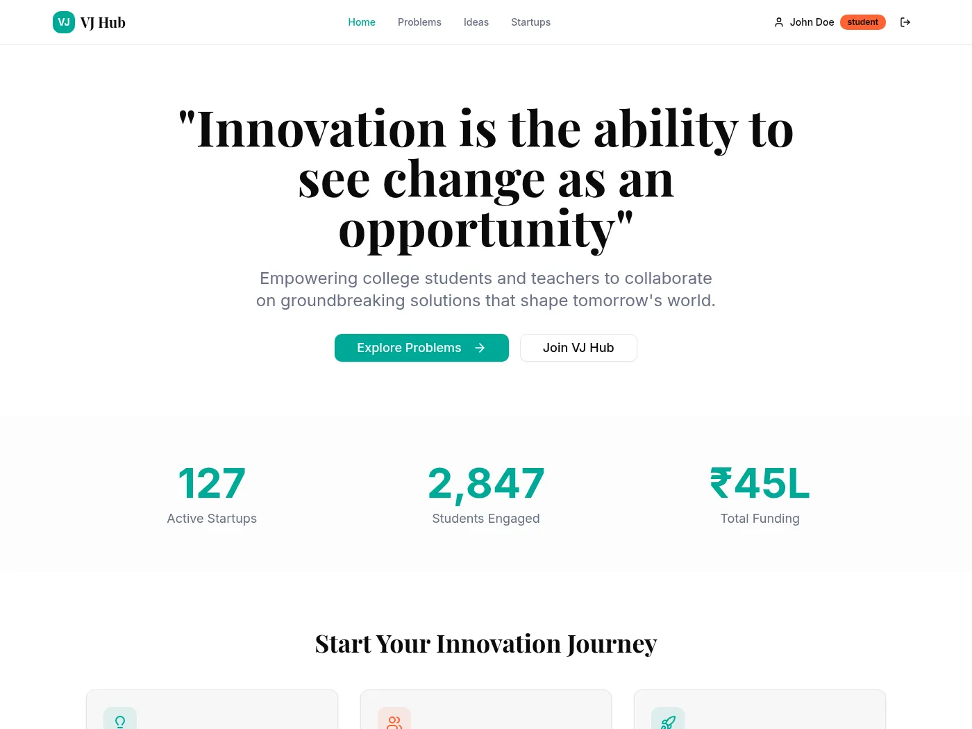 VJ Hub – College Startup Community Platform