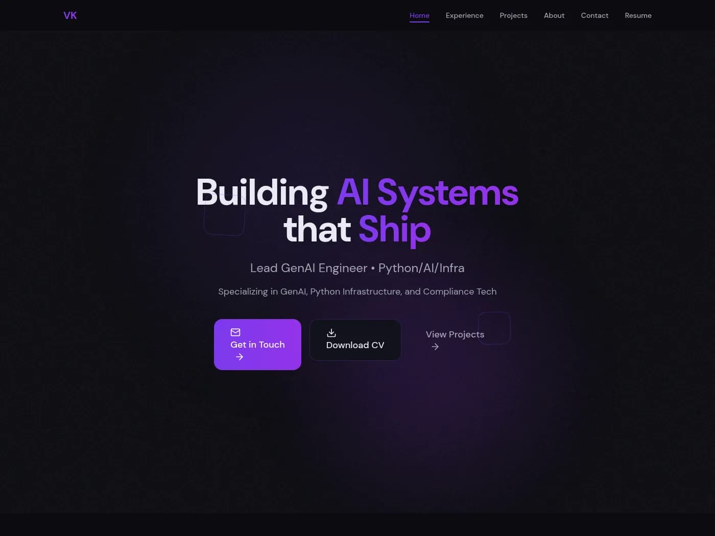 Vladyslav Kovalskyi – Modern Dark AI Engineer Portfolio