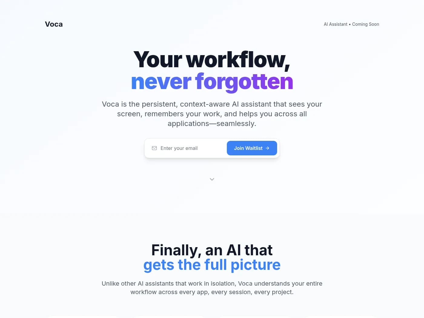 Voca Waitlist – Seamless AI Assistant Prelaunch Sign-up Page