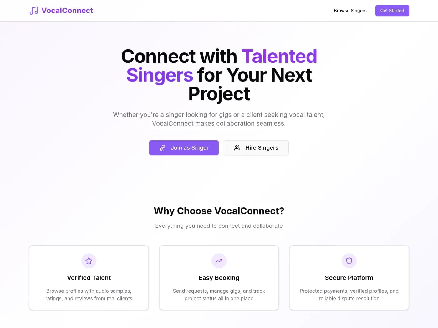 VocalConnect: Platform for Singers and Clients