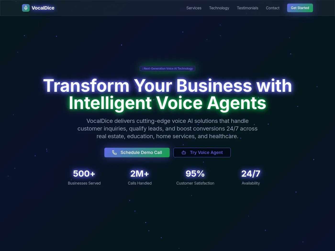 VocalDice Agency Website for Voice Agent SaaS