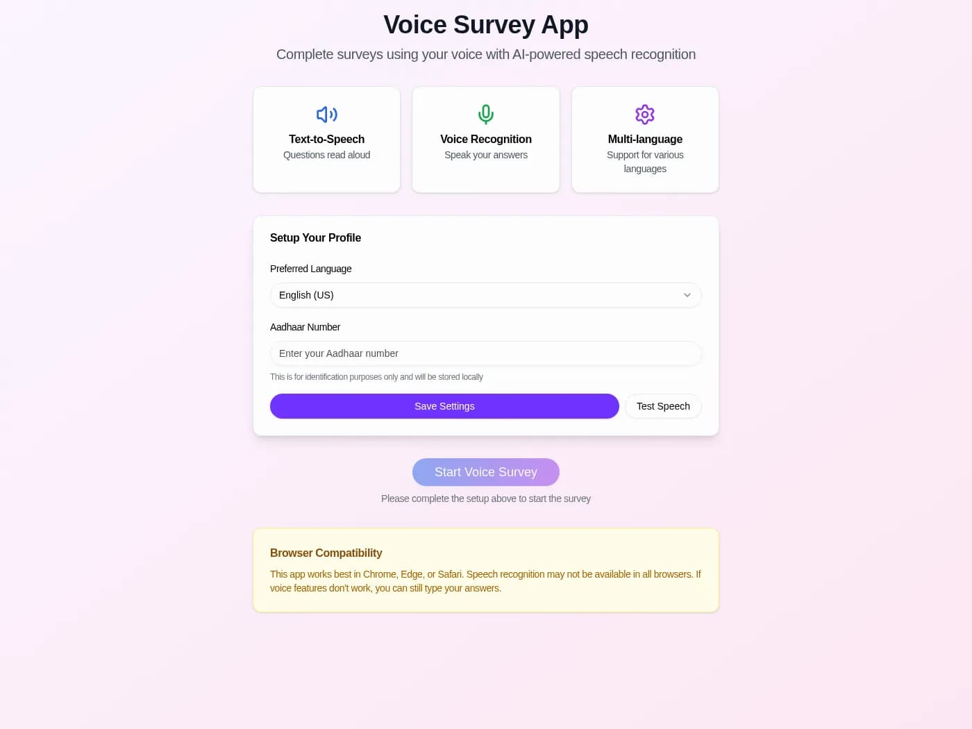 Voice-Enabled Survey Web App