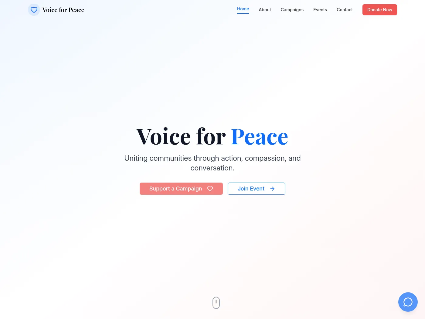 Voice for Peace — Immersive Web Platform for Peace Initiatives, Donations, Events & AI Assistant