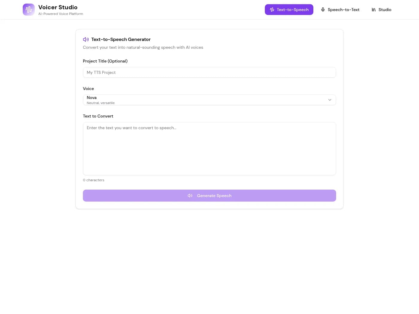 Voicer Studio: AI-powered TTS & STT Platform