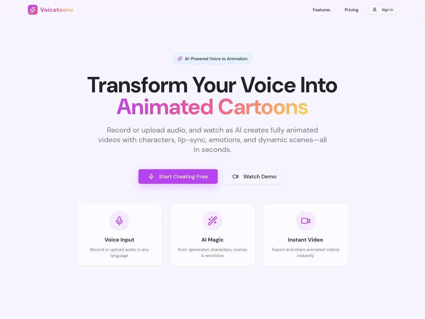 Voicetoons: AI-Powered Audio-to-Animated Cartoon Video Platform