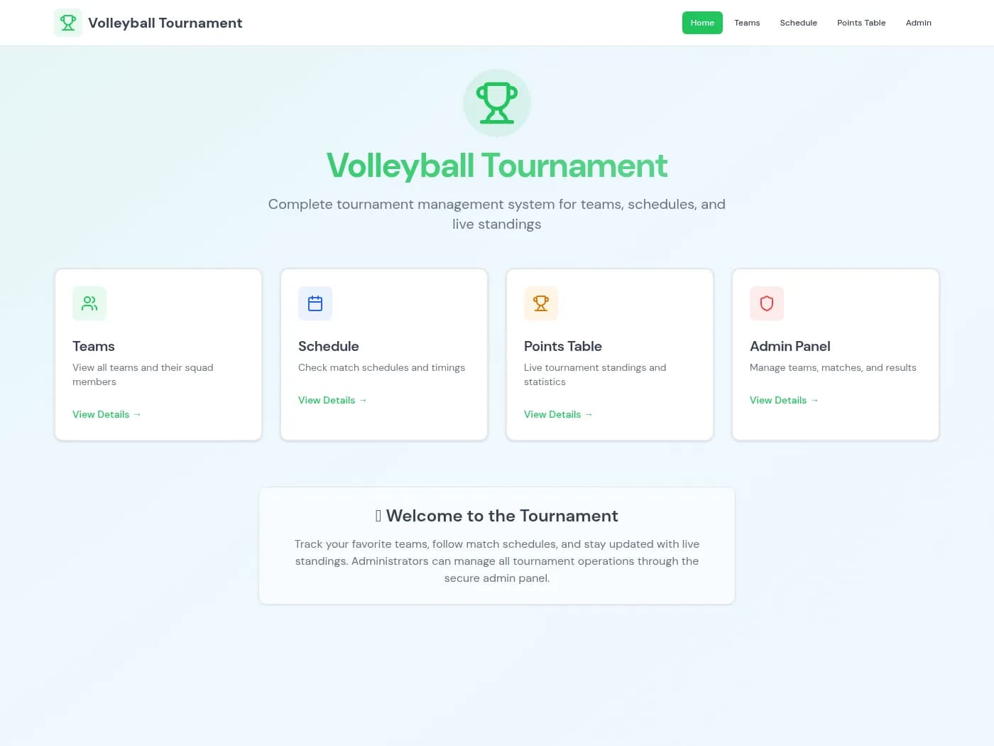 Volleyball Tournament Management Website