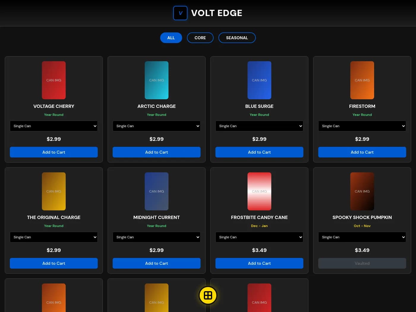 Volt Edge Energy Drinks Web App with Product Catalog & QR Scanner