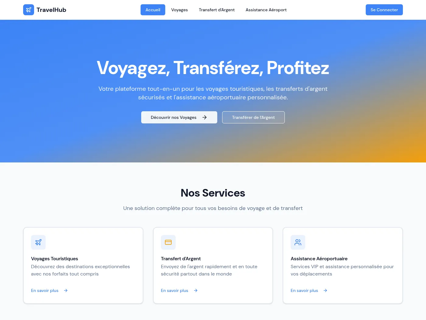 Plateforme de Voyage, Transfert d'Argent et Assistance Aéroportuaire