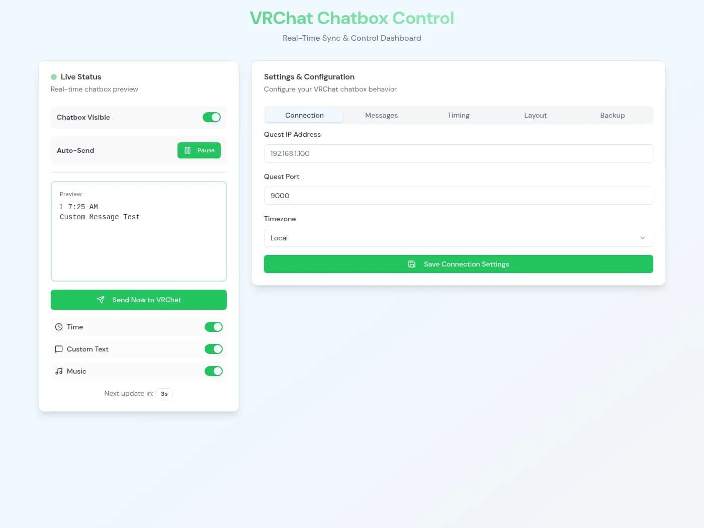VRChat Real-Time Chatbox Sync & Control Dashboard