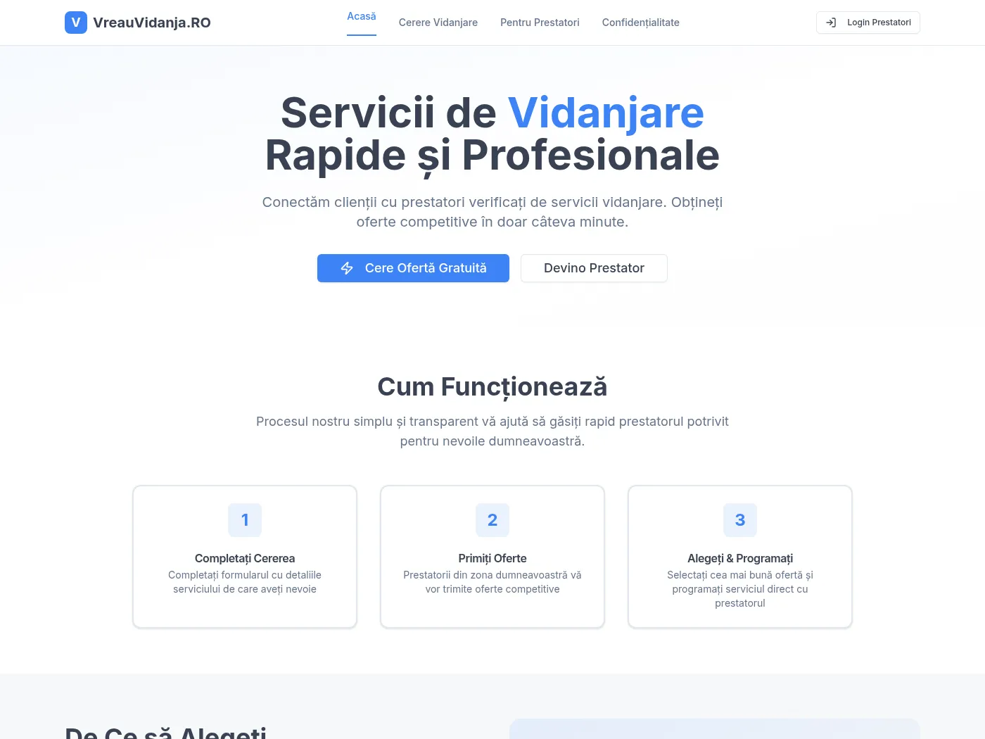 VreauVidanja.RO - Platformă de cereri, ofertare și gestionare servicii vidanjare