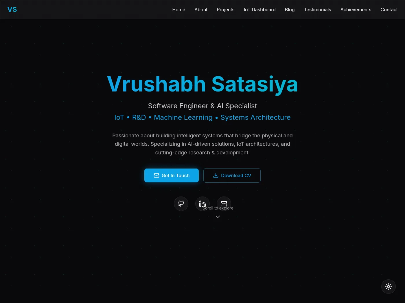 Vrushabh Satasiya's Dynamic AI & IoT Portfolio Website
