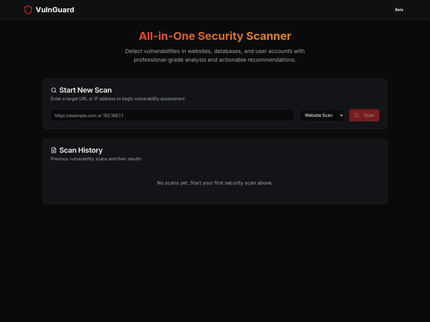 VulnGuard: All-in-One Website, Database & Account Security Scanner