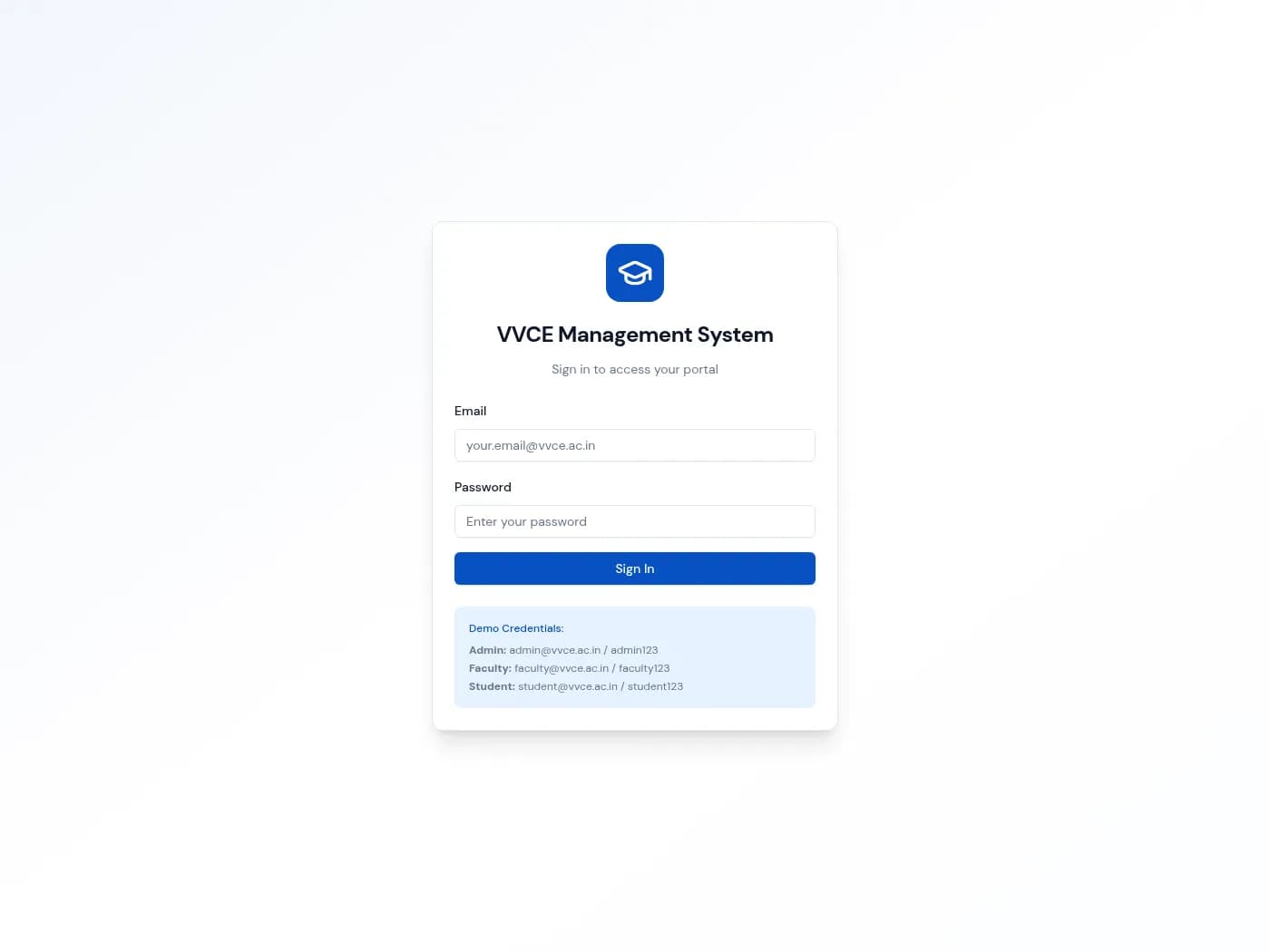 VVCE Management System – Unified Academic Administration Platform