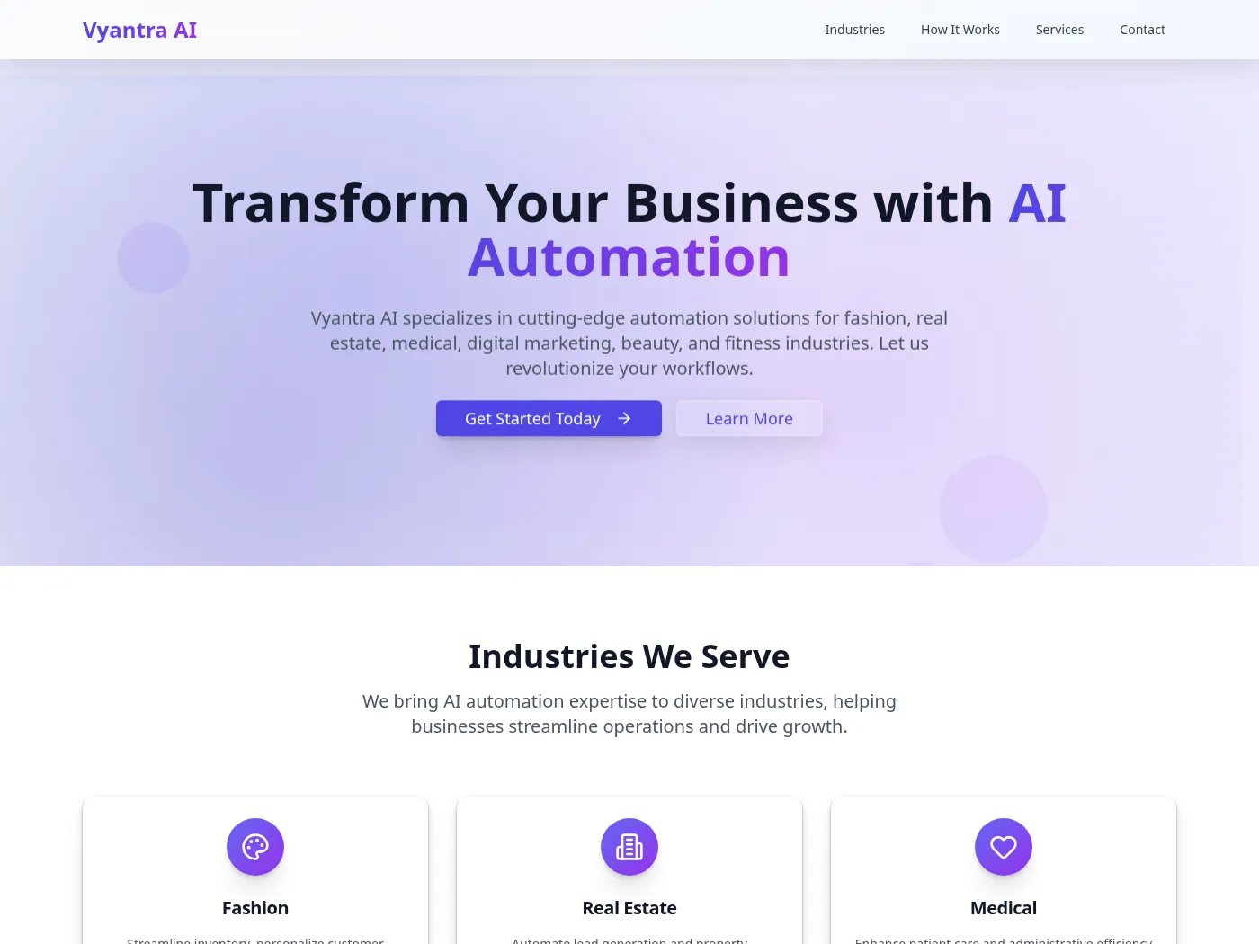 Vyantra AI Agency Homepage