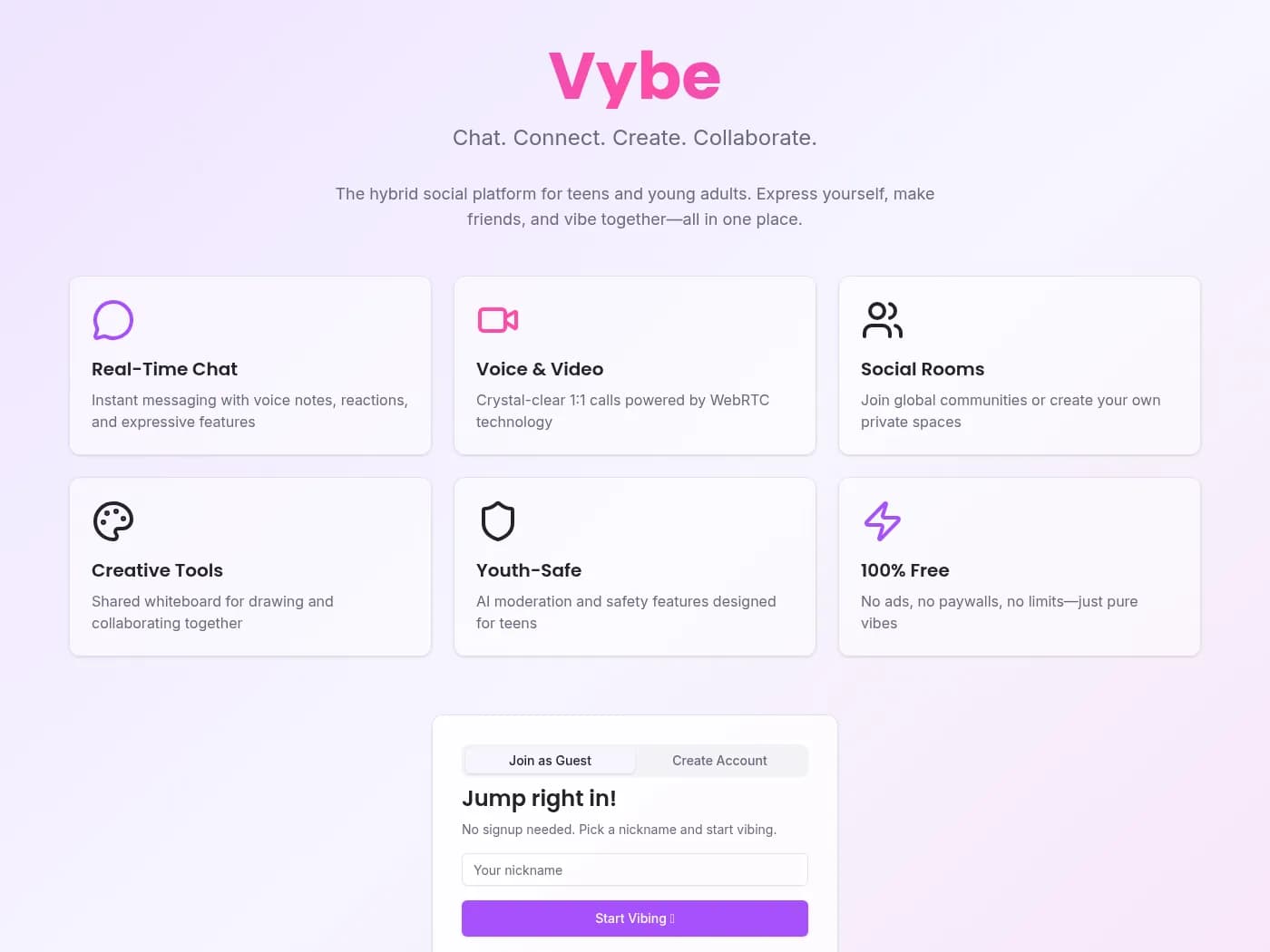 Vybe — The Hybrid Social, Communication, and Collaboration Web Platform for Youth