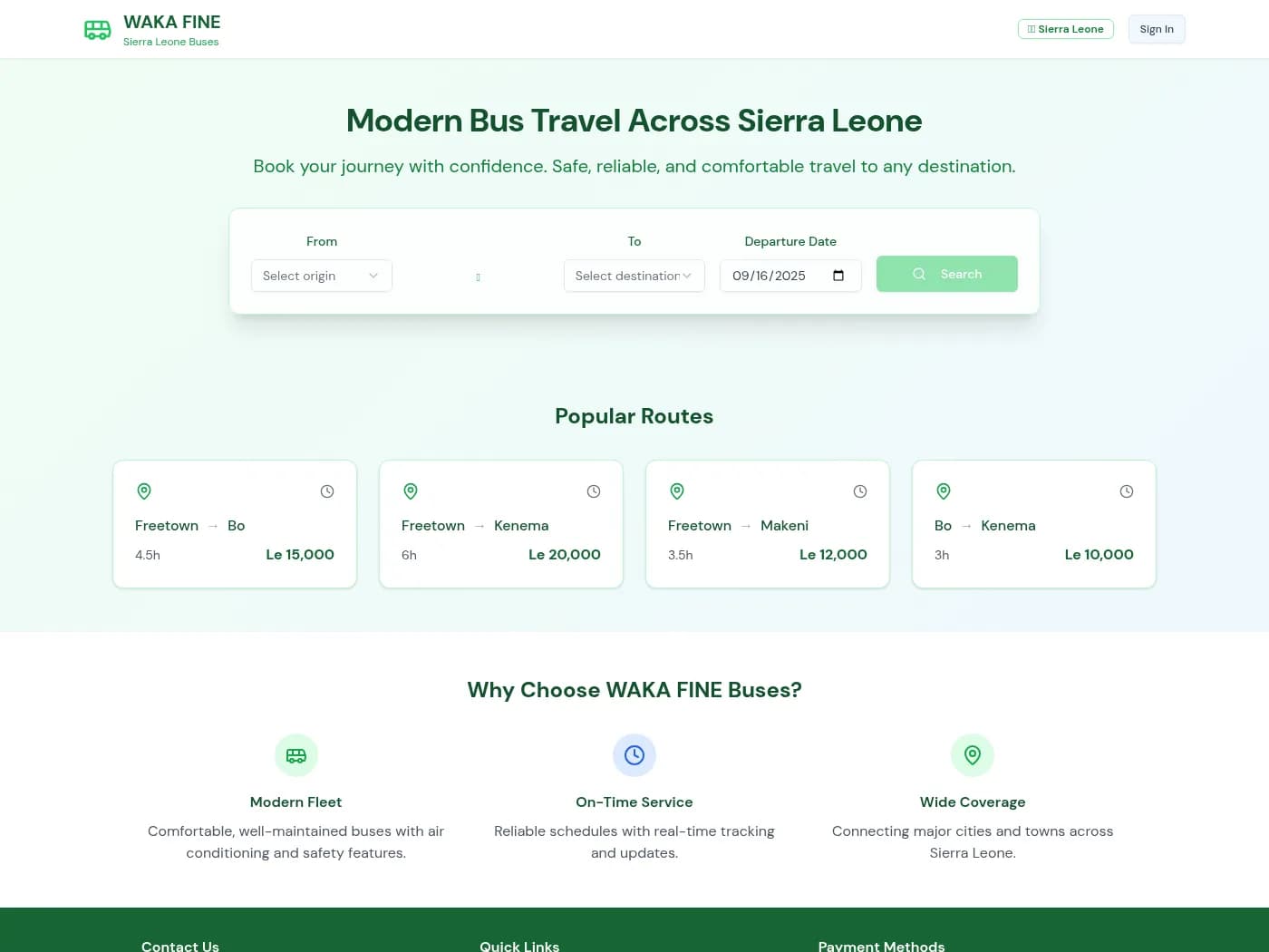 WAKA FINE Buses Modern Bus Ticketing & Booking System for Sierra Leone