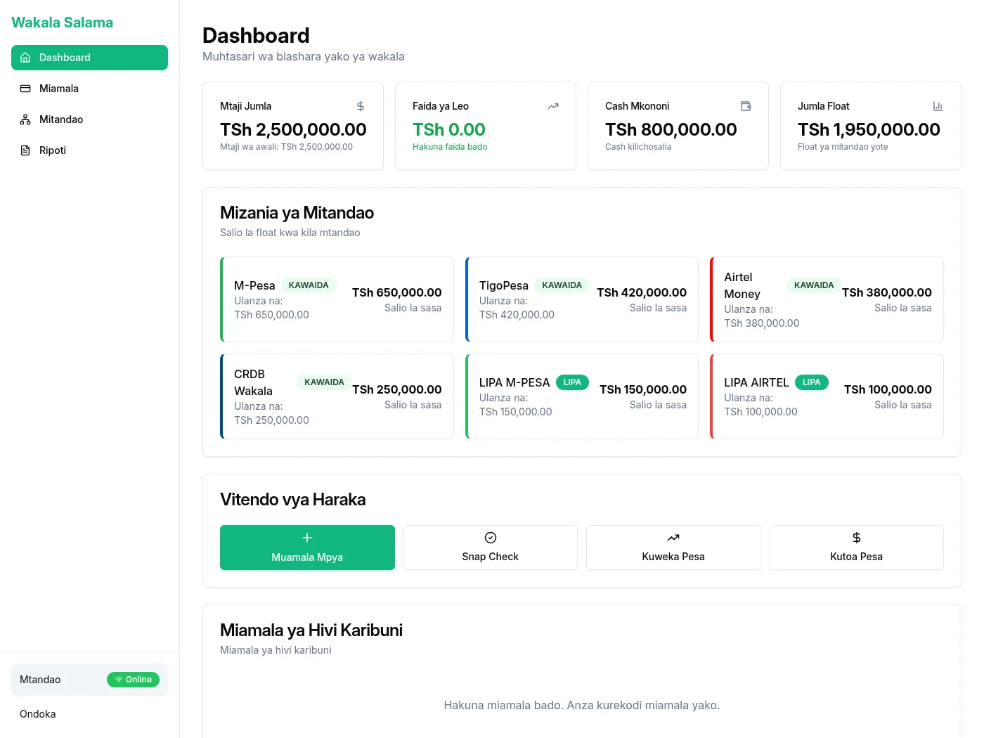 Wakala Salama: Comprehensive Electronic Mobile Money Agency Management Platform