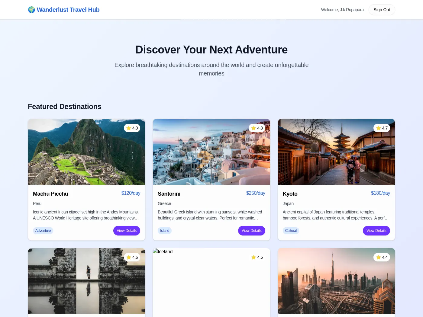Wanderlust Travel Hub – Immersive 3D Travel Experience Web App