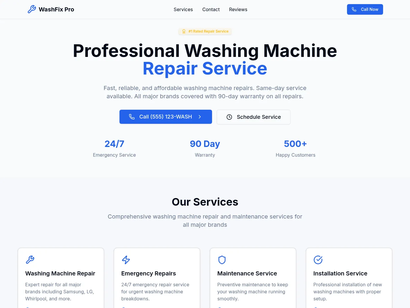 Sleek Washing Machine Repair Service Website