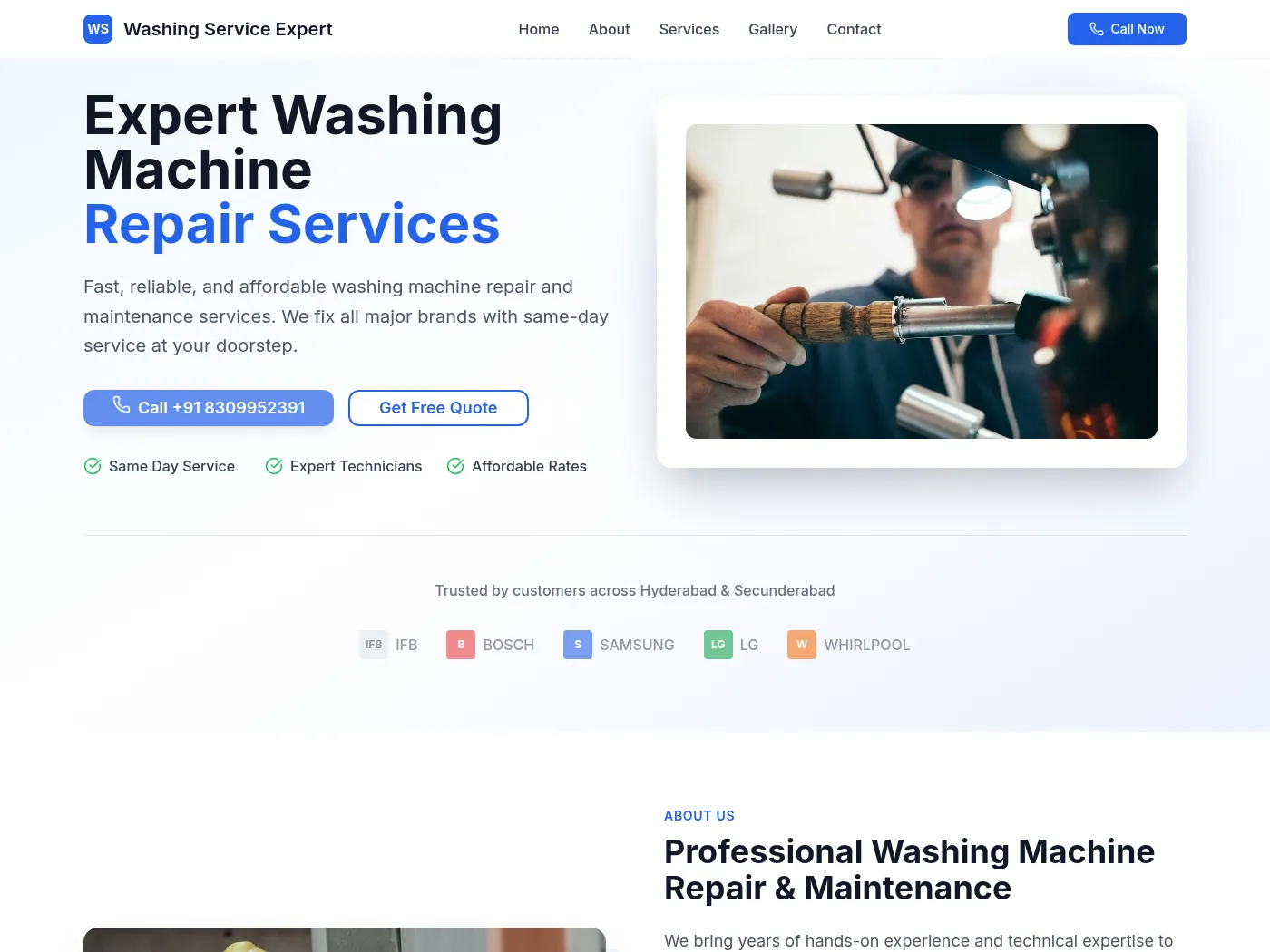 Washing Machine Service Expert Website Redesign