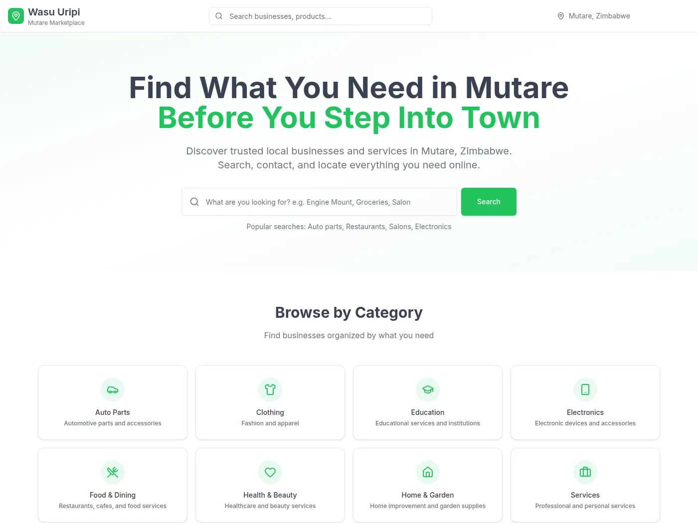 Wasu Uripi: Mutare’s Local Web Marketplace for Discovering Businesses & Services