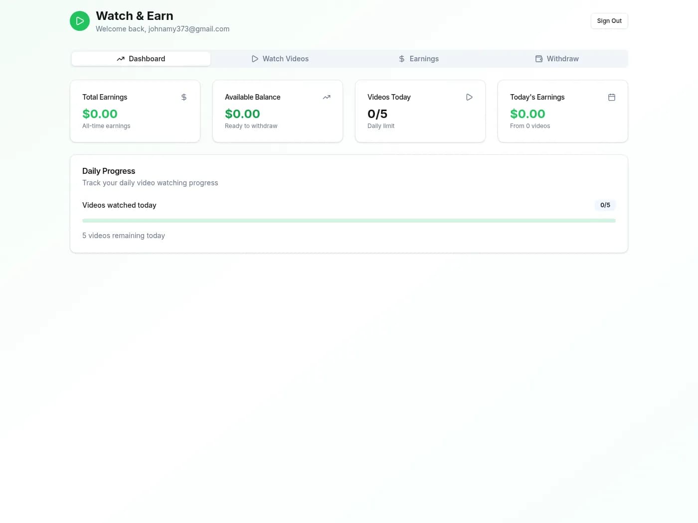 Watch & Earn Video Rewards Platform