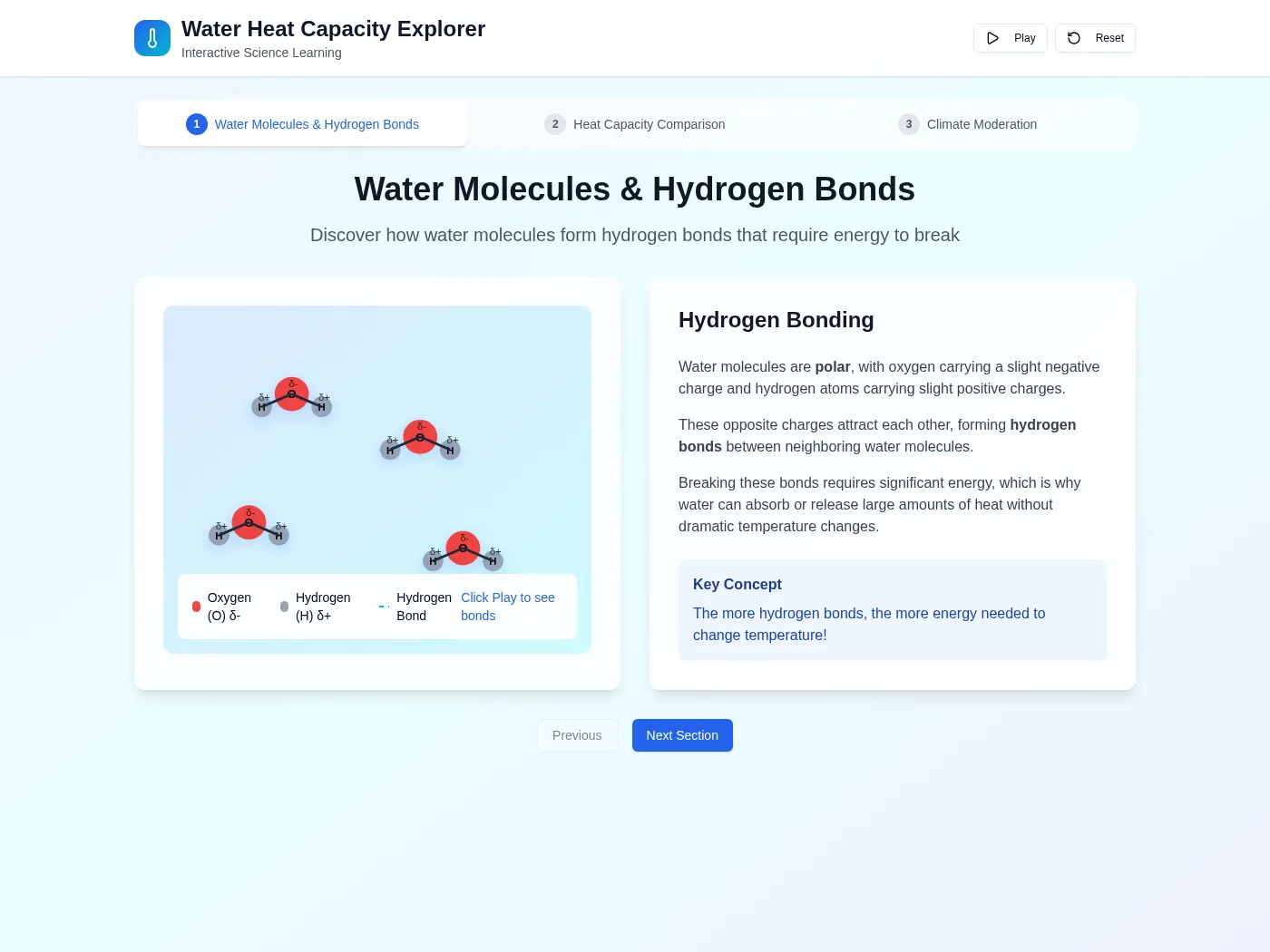 Water Heat Capacity Interactive Science Explorer