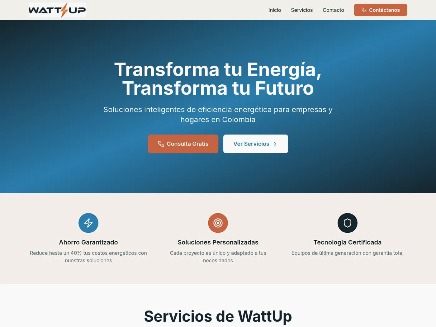 WattUp: Página Web Profesional para Servicios de Eficiencia Energética