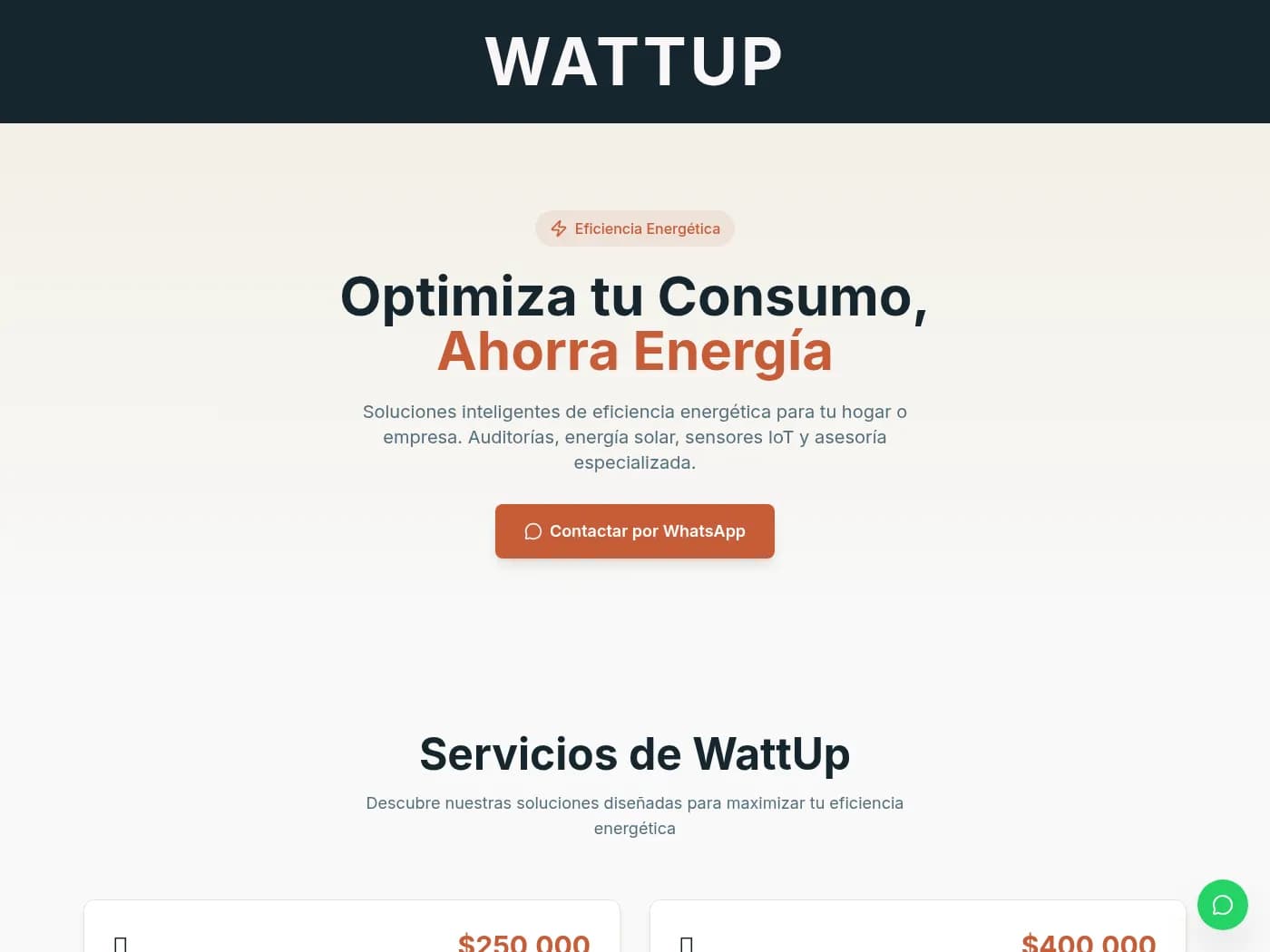 WattUp: Página web profesional para servicios de eficiencia energética
