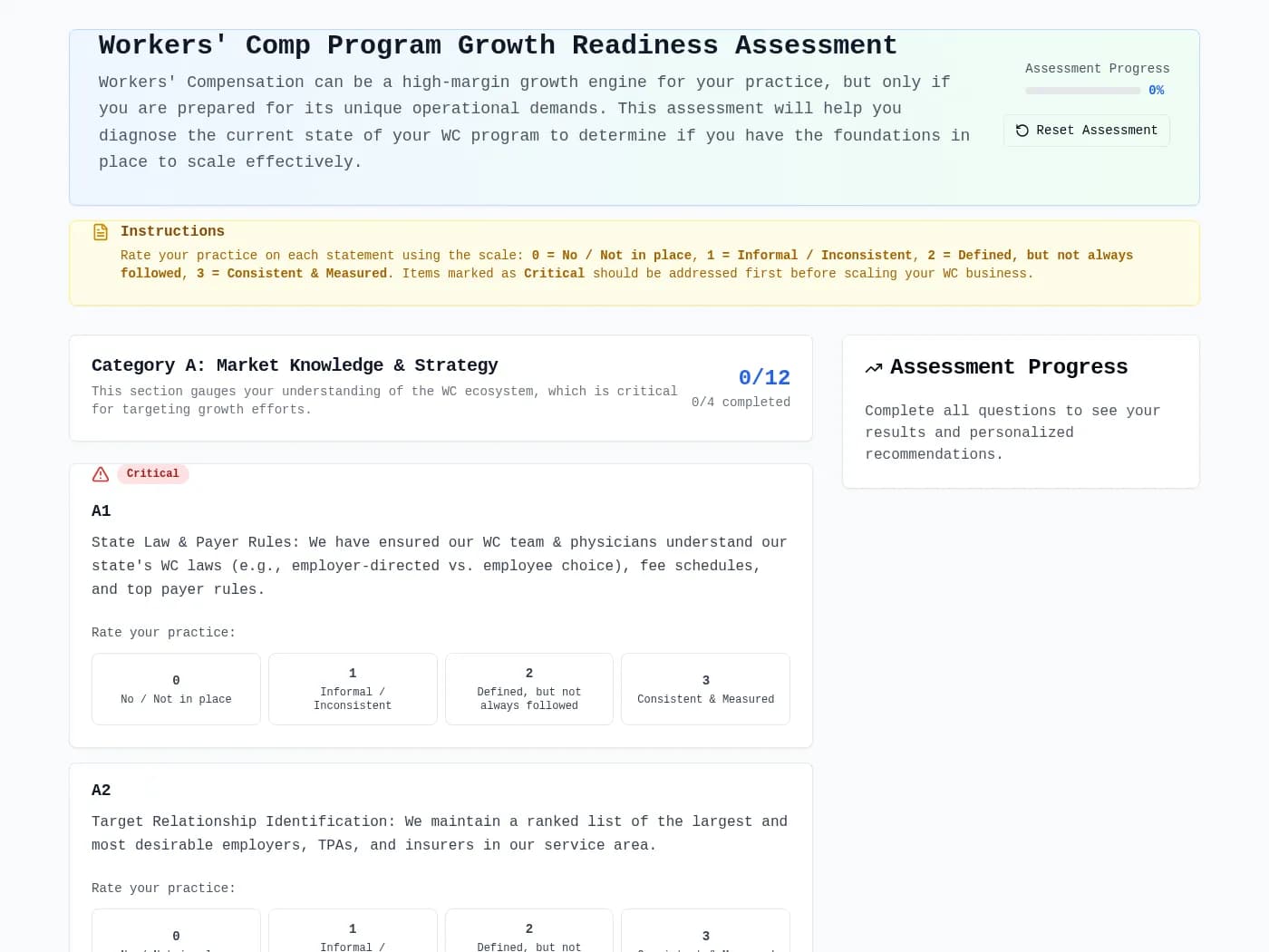 Workers' Comp Program Growth Readiness Interactive Assessment