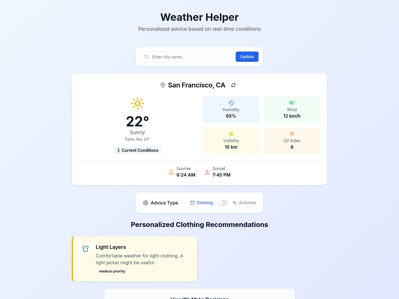 Weather Helper: Personalized Advice Based on Real-Time Conditions