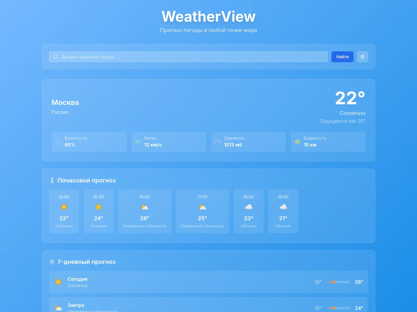 WeatherView: Интерактивный сайт для просмотра погоды