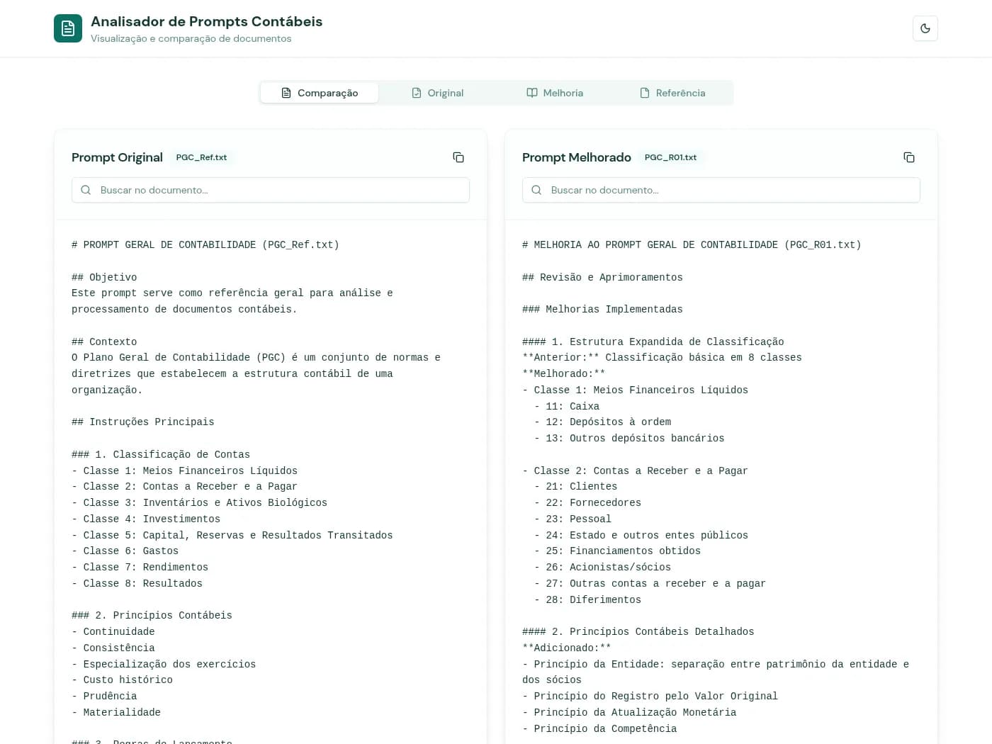 Web App de Referência e Melhoria de Prompt Geral para Contabilidade