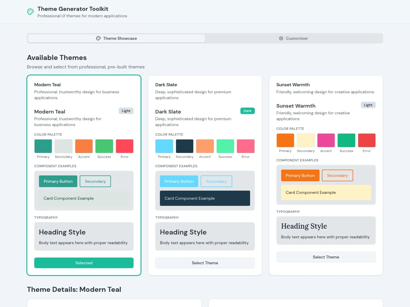 Web Application Theme Generator Toolkit