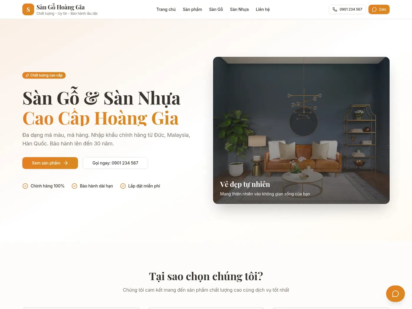 Sàn Gỗ Nhựa Webshop với Danh Mục Đầy Đủ và Tích Hợp Chatbot