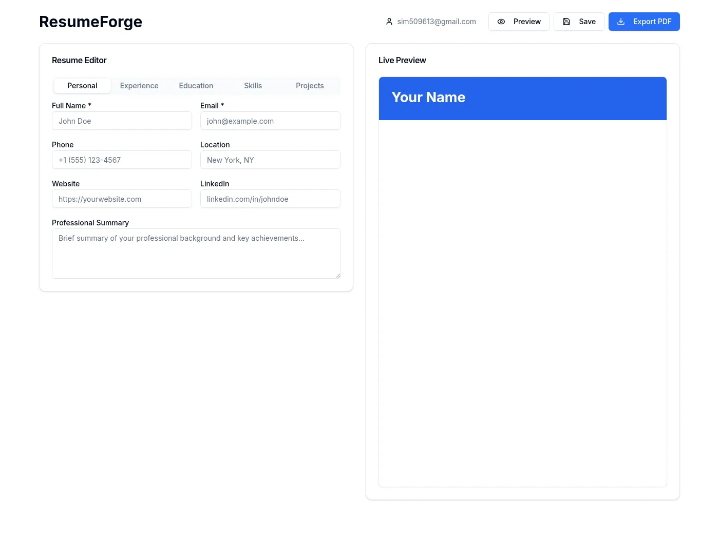 Web-based Resume Builder