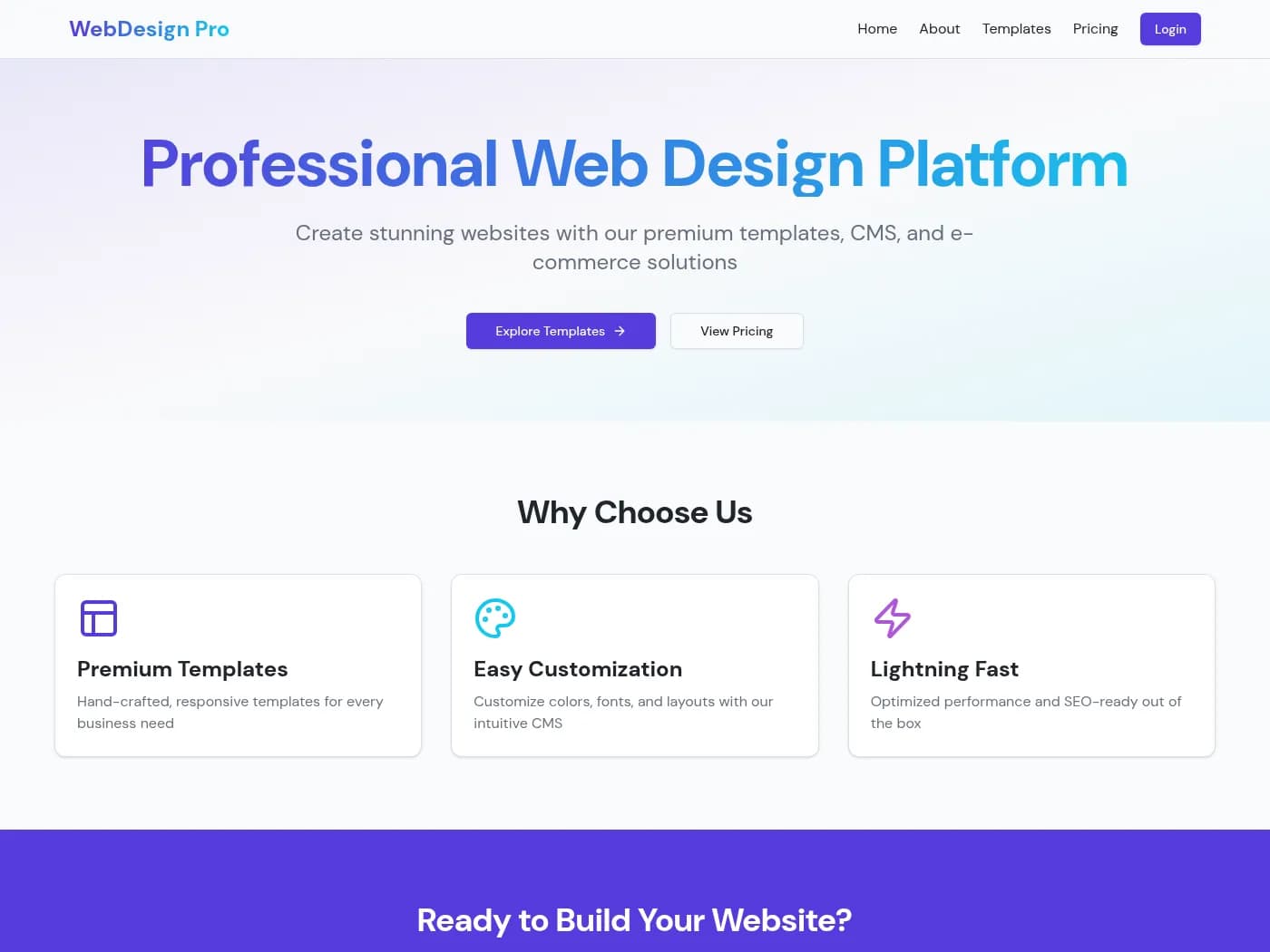 Comprehensive Web Design Platform with E-commerce, CMS, and Admin Dashboard