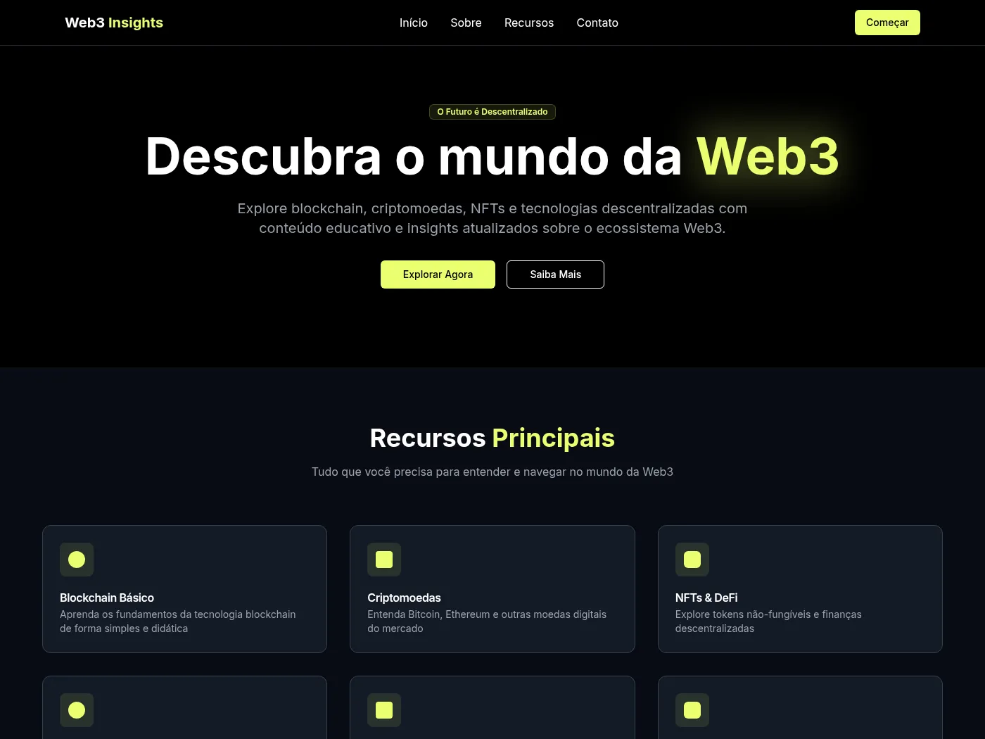 Web3 Insights – Plataforma sobre Web3 com Design Moderno