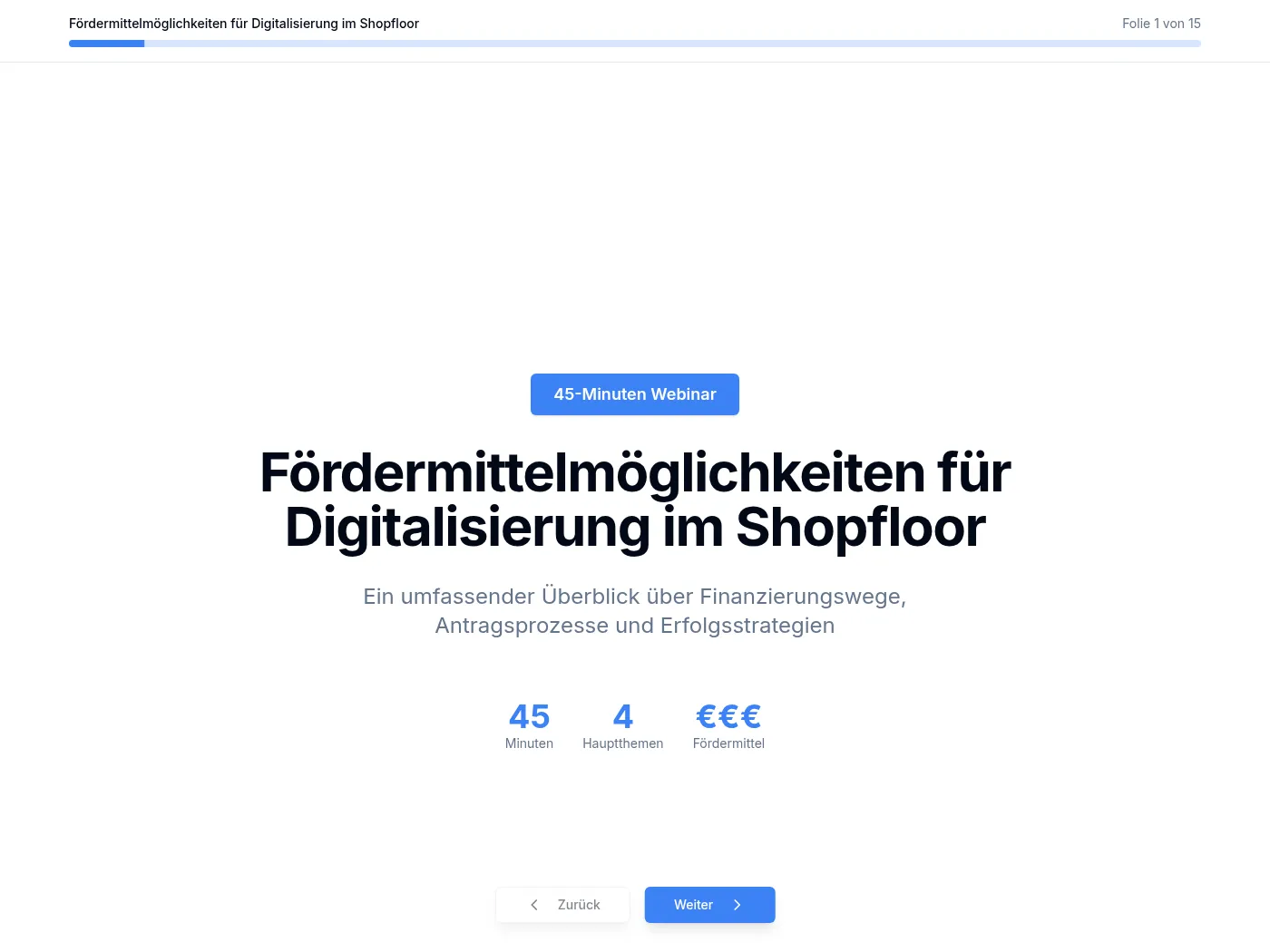 Webinar: Fördermittelmöglichkeiten für Digitalisierung im Shopfloor