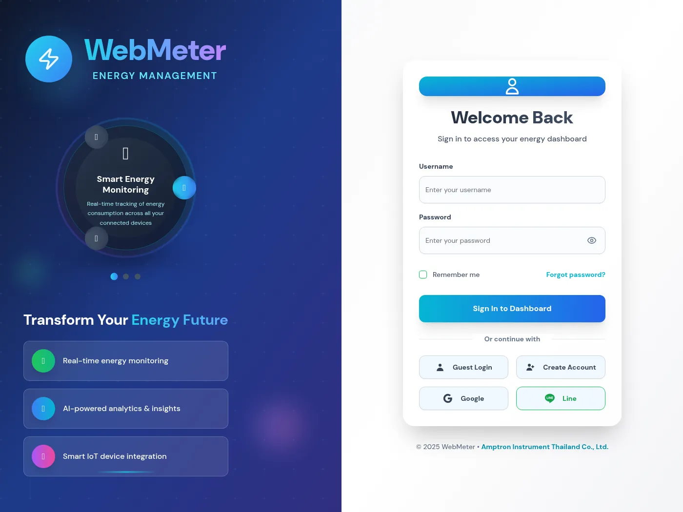 Modern WebMeter Auth UI with Enhanced Product Side Panel