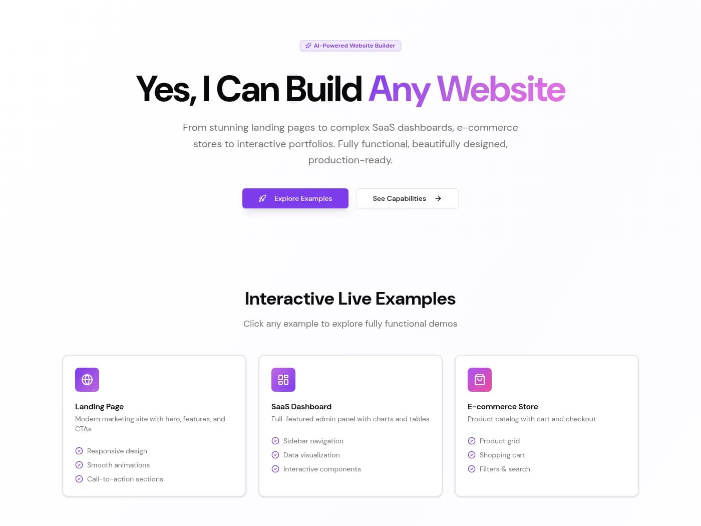 Website Builder Capabilities Showcase