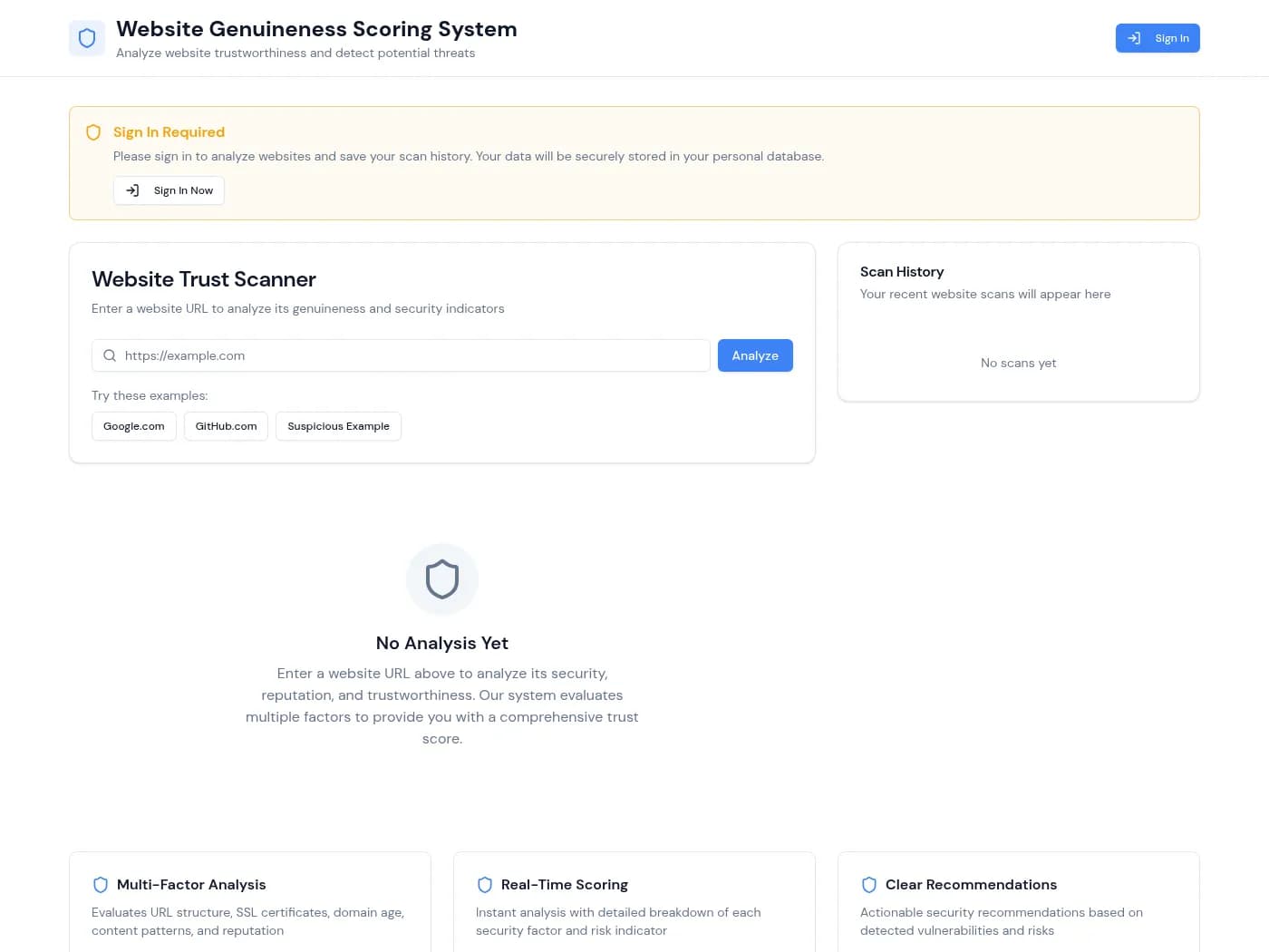 Website Genuineness Scoring System