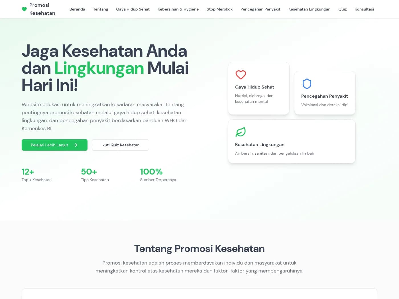 Website Edukasi Promosi Kesehatan Lingkungan & Pencegahan Penyakit