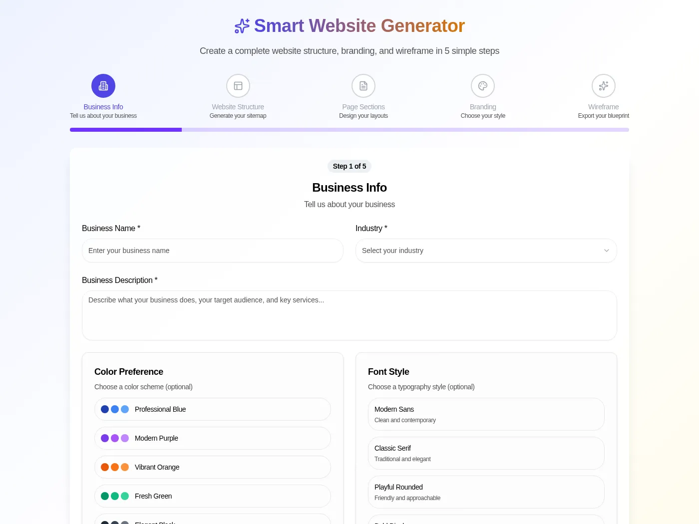 Smart Website Structure & Branding Generator