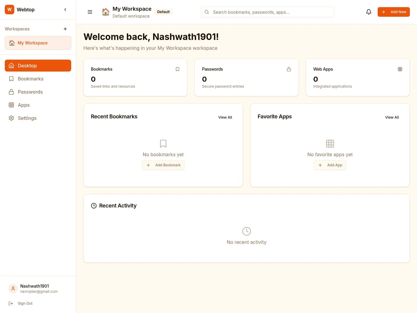 Webtop Clone: Unified Workspace for Bookmarks, Passwords & Web Apps