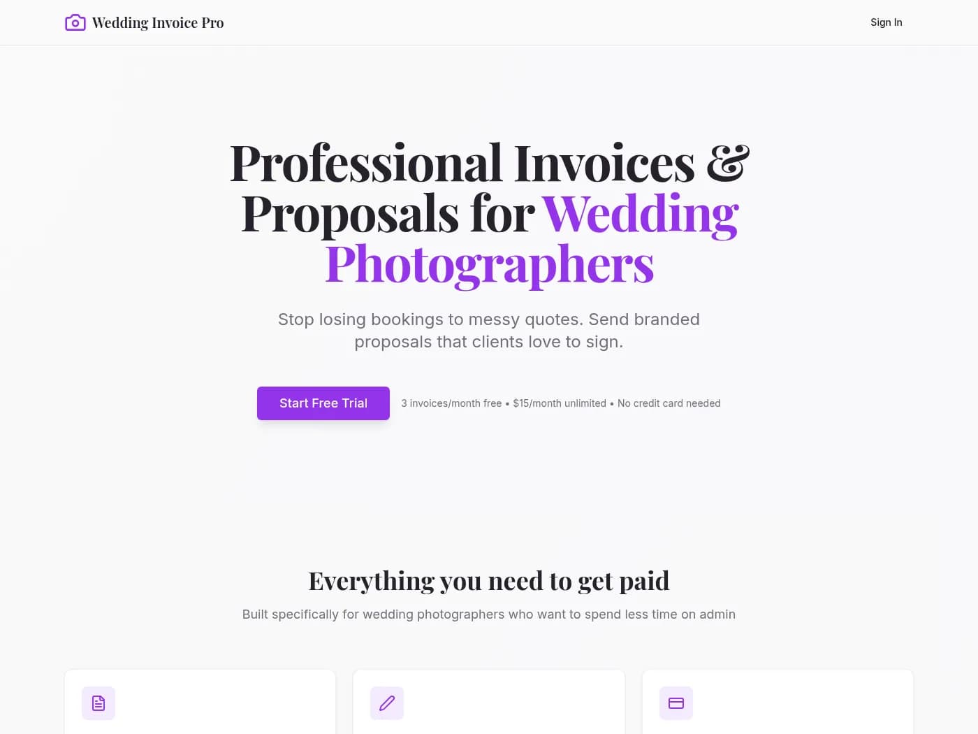 Wedding Photographer Invoice & Proposal Web App