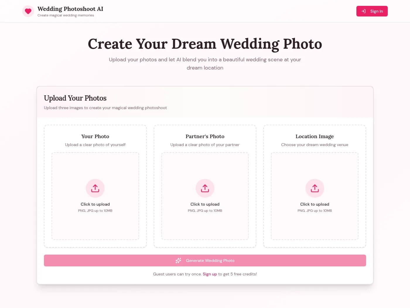 Wedding Photoshoot AI Generator Web App